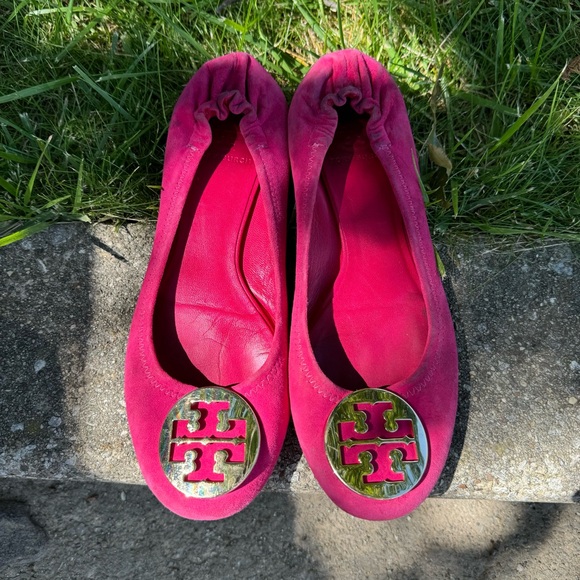 Tory Burch | Shoes | Tory Burch Suede Reva Ballet Flats Dark Fuchsia ...